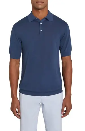 JACK VICTOR Tupper Organic Cotton & Silk Polo Blue