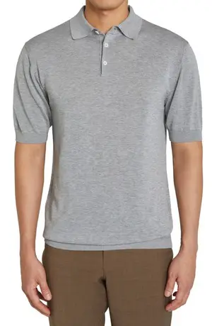 JACK VICTOR Tupper Organic Cotton & Silk Polo Grey