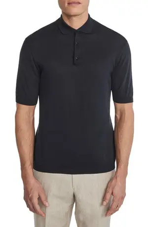 JACK VICTOR Tupper Organic Cotton & Silk Polo - Midnight