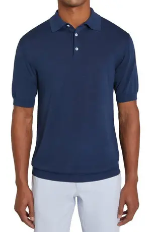 JACK VICTOR Tupper Organic Cotton & Silk Polo Navy