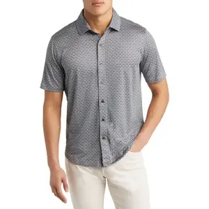 Johnston & Murphy Xc4® Geo Print Performance Short Sleeve Button-up Shirt - Black/ Gray