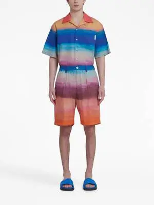 Marni Painterly-print Pleated Cotton Shorts - Blue