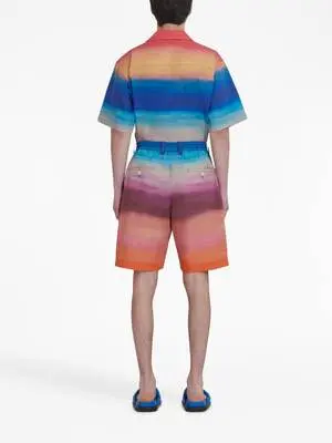 Marni Painterly-print Pleated Cotton Shorts - Blue