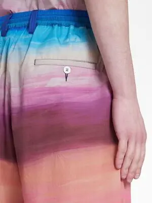Marni Painterly-print Pleated Cotton Shorts - Blue