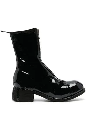 Guidi Laminated Leather Ankle Boots - Black
