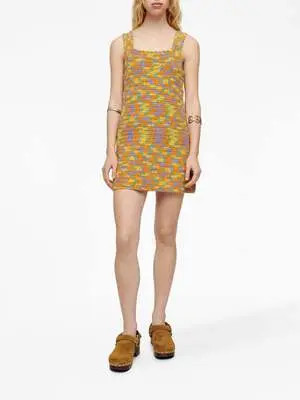 RE/DONE Crochet Knit Sleeveless Square Neck Mini Dress
