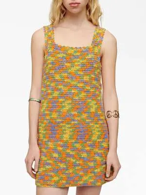 RE/DONE Crochet Knit Sleeveless Square Neck Mini Dress