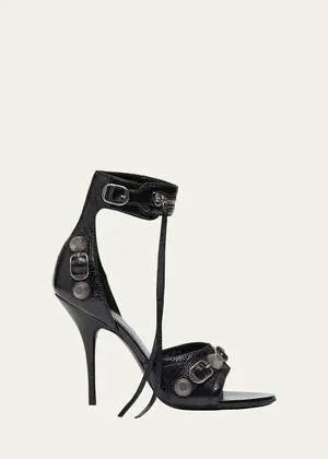 Balenciaga Cagole Lambskin Ankle-Cuff Stiletto Sandals Black/pallad Inv