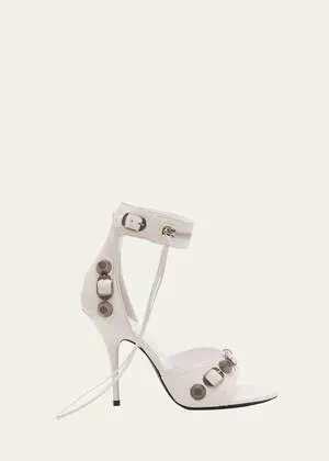 Balenciaga Cagole Lambskin Ankle-Cuff Stiletto Sandals Optic Whiteaged N