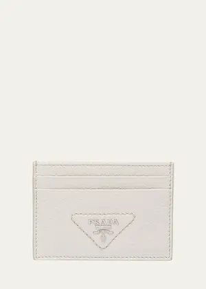 Prada Men's Metal Logo Leather Card Case - White