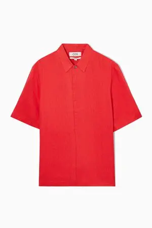 Cos Short-sleeved Linen Shirt Red