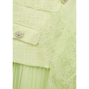 Self-Portrait Boucl-Tweed And Chiffon Midi Dress In Lime - 55% Off |  Editorialist