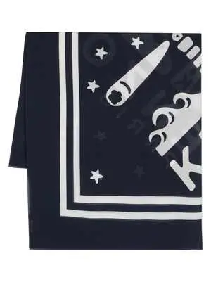 Kenzo Logo-stamp Printed Bandana Scarf - Blue