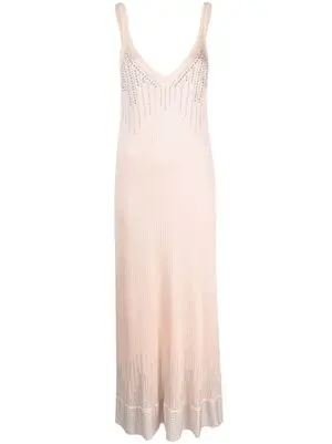 Rabanne Studded Knitted Midi Dress - Neutrals