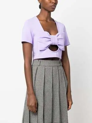 Viktor & Rolf Bow Embellished Cut-out Cropped Cotton Top