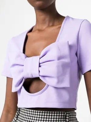 Viktor & Rolf Bow Embellished Cut-out Cropped Cotton Top