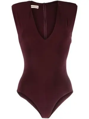 BLANCA VITA Padded-shoulder V-neck Bodysuit
