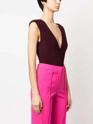 BLANCA VITA Padded-shoulder V-neck Bodysuit