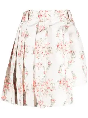 Simone Rocha Floral-print Asymmetric Skorts - Neutrals