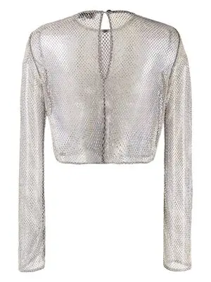 GANNI Crystal-embellished Cropped Mesh Blouse