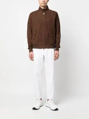 BARACUTA G9 Harrington Panelled Suede Jacket - Brown