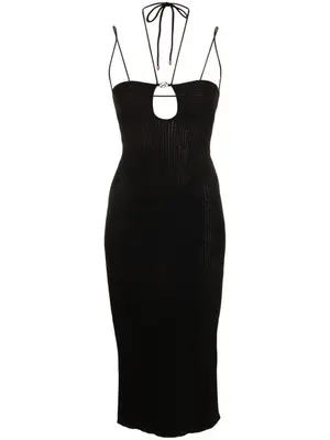 Blumarine Logo-plaque Ribbed Midi Dress