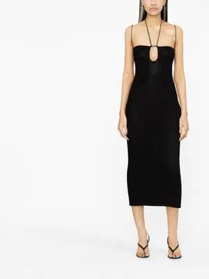 Blumarine Logo-plaque Ribbed Midi Dress
