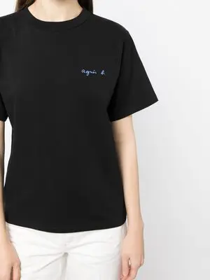 AGNES B. Logo-print Cotton T-shirt - Black