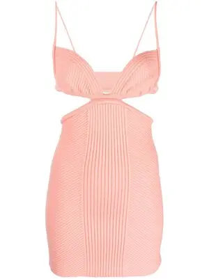 Off-White Cut-out Ribbed-knit Minidress - Orange