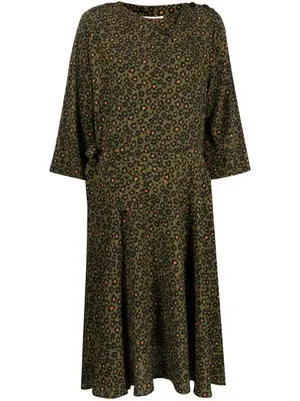 Kenzo Leopard-print Midi Dress - Green
