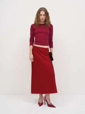 REFORMATION Layla Silk Midi Skirt - Red