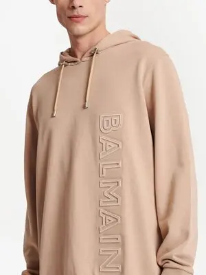 Balmain Logo-embossed Cotton Hoodie - Neutrals