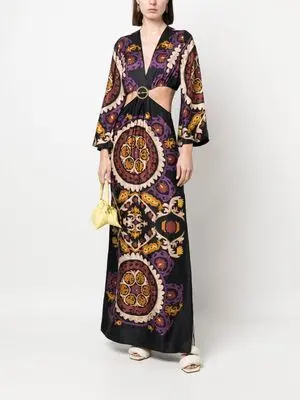 Ba&sh Cut-out Floral-print Long Dress - Black