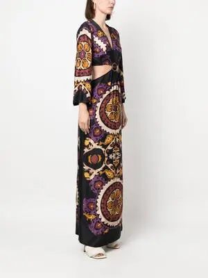 Ba&sh Cut-out Floral-print Long Dress - Black