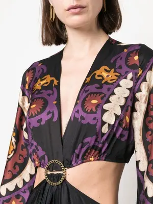 Ba&sh Cut-out Floral-print Long Dress - Black