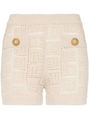 Balmain Monogram Mesh Knitted Shorts - Neutrals