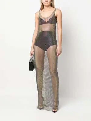 SANTA BRANDS Rhinestone-embellished Mesh Maxi Dress - Black