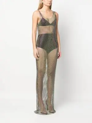 SANTA BRANDS Rhinestone-embellished Mesh Maxi Dress - Black