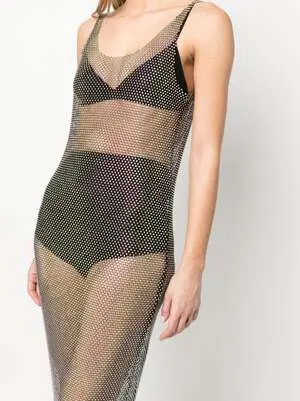 SANTA BRANDS Rhinestone-embellished Mesh Maxi Dress - Black