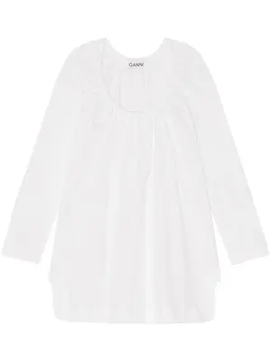 GANNI Square-neck Organic-cotton Minidress - White