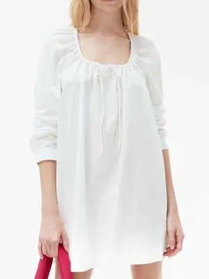 GANNI Square-neck Organic-cotton Minidress