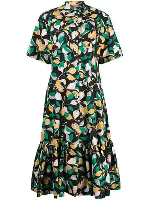 La DoubleJ Orchard-print Shirt Dress - Black