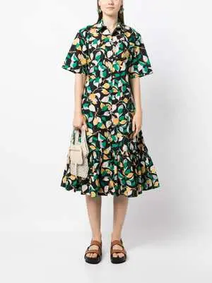 La DoubleJ Orchard-print Shirt Dress - Black