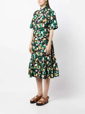 La DoubleJ Orchard-print Shirt Dress - Black