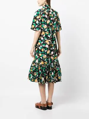 La DoubleJ Orchard-print Shirt Dress - Black