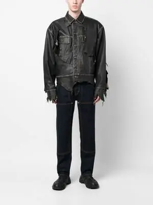 DIESEL® Distressed Leather Biker Jacket