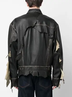 DIESEL® Distressed Leather Biker Jacket
