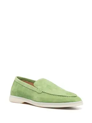 SCAROSSO Stitched-edge Suede Loafers - Green