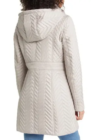 Via Spiga Herringbone Quilted Hooded Jacket - Oyster