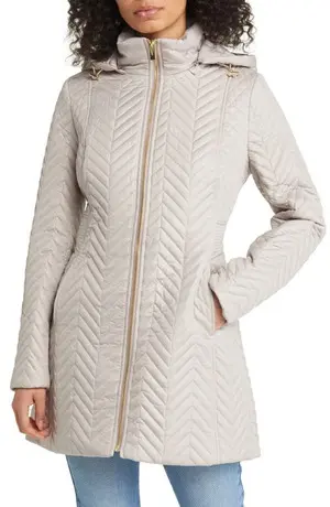 Via Spiga Herringbone Quilted Hooded Jacket - Oyster